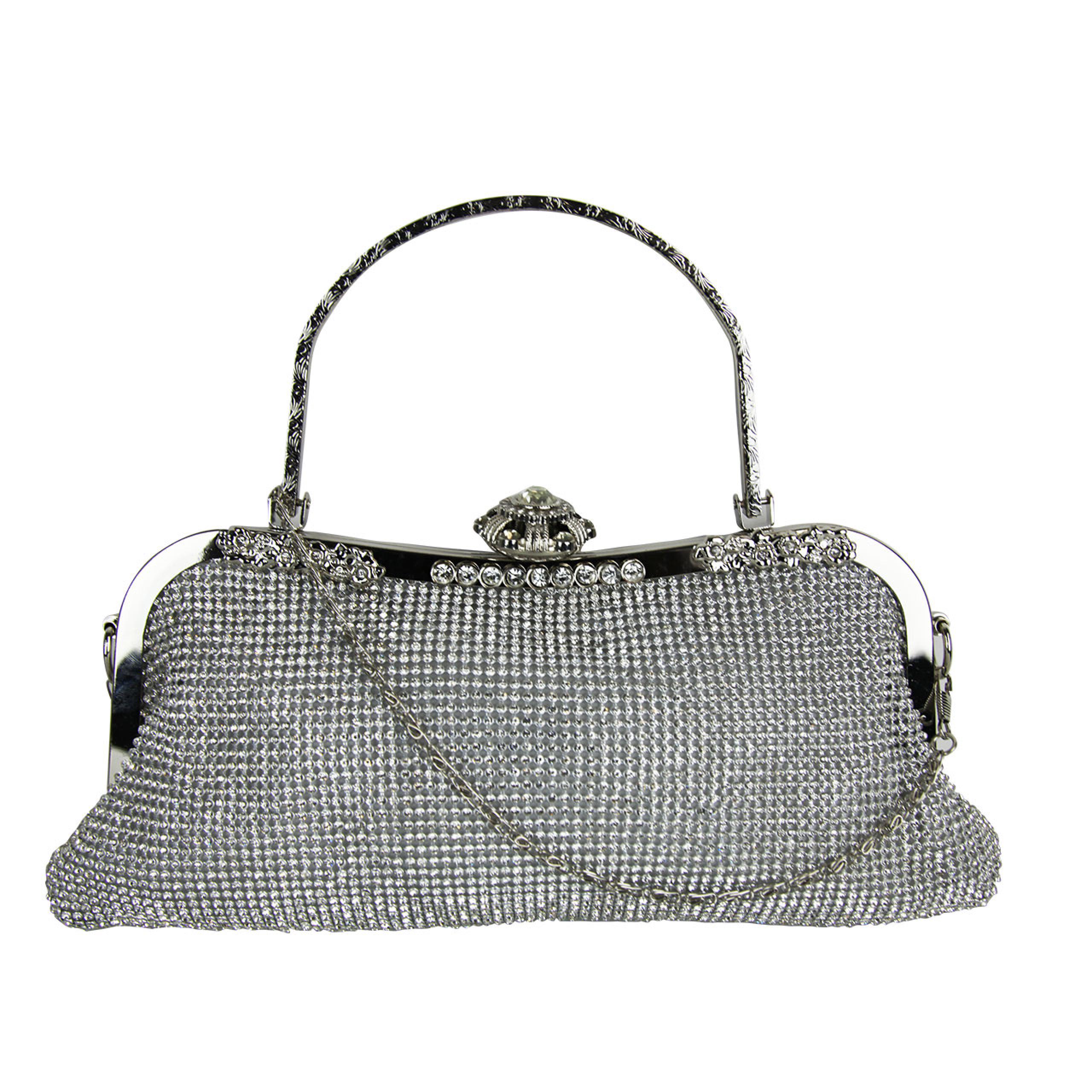 Buy Sparkly Silver Mini Coin Clutch Purse With Handle In USA